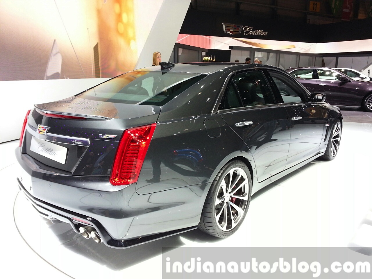 Cadillac CTS-V rear three quarter at the 2015 Geneva Motor Show