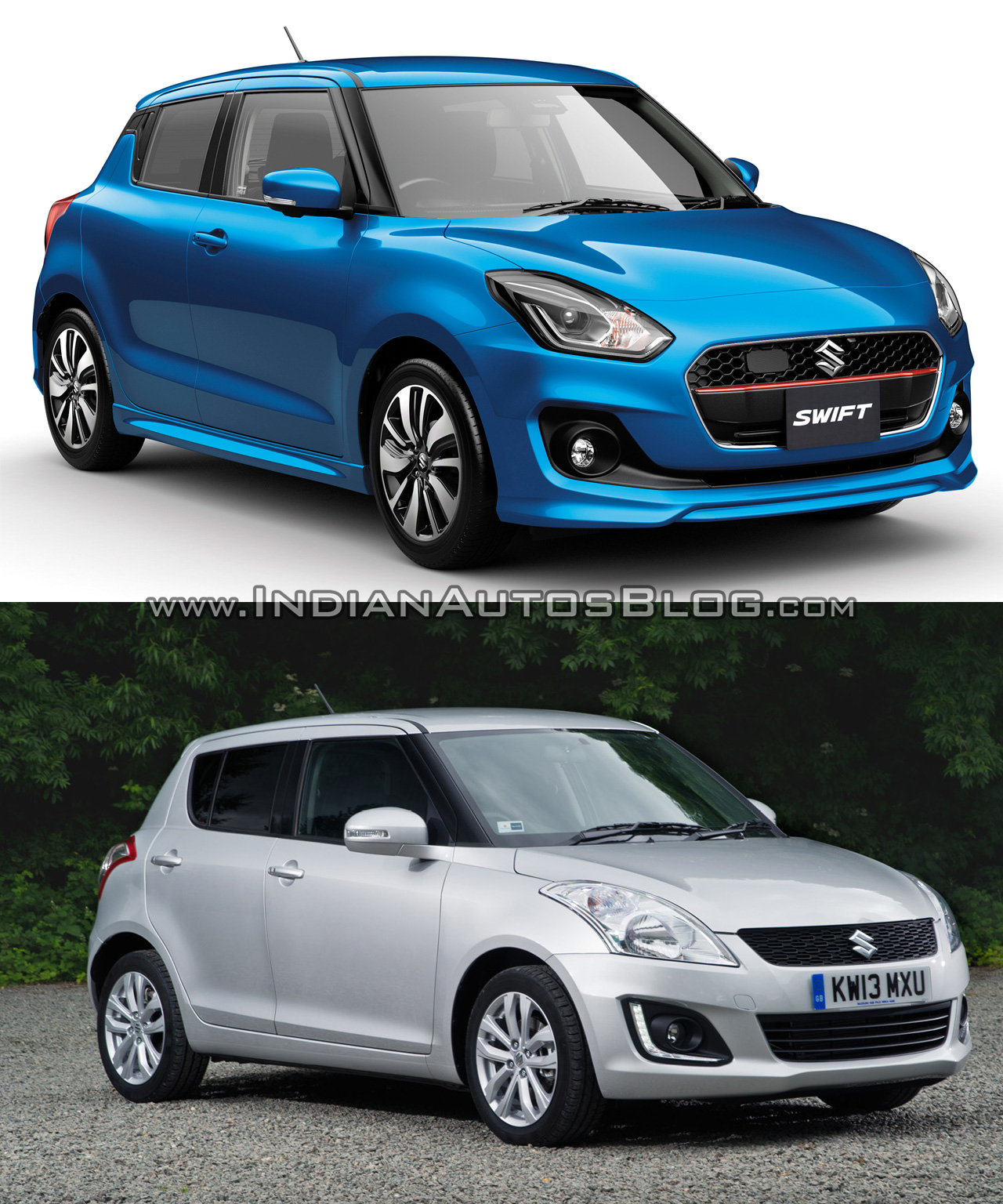 2017 Suzuki Swift vs 2010 Suzuki Swift front three quarter Old vs New