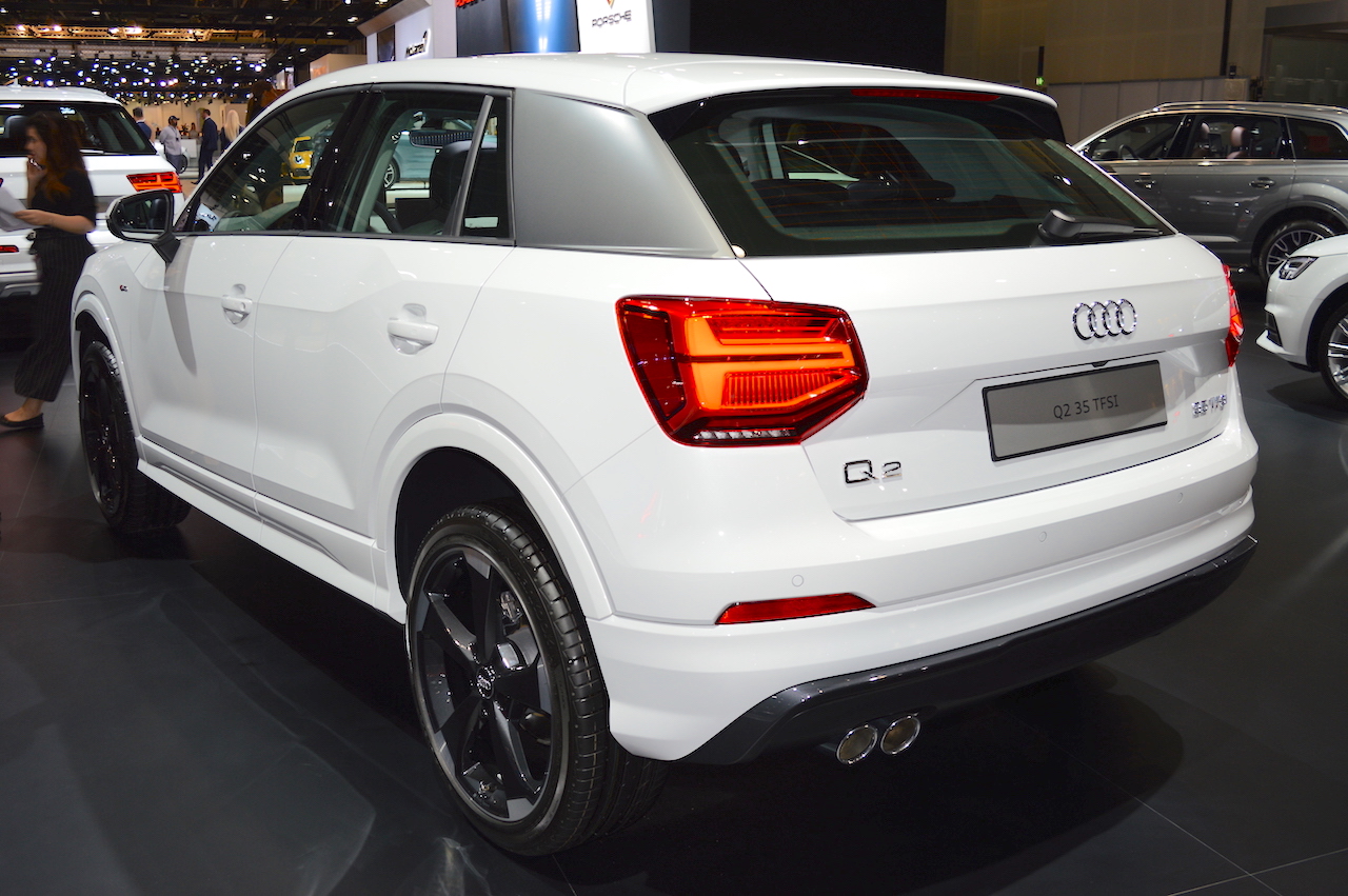 Audi Q2 rear three quarters left side at 2017 Dubai Motor Show