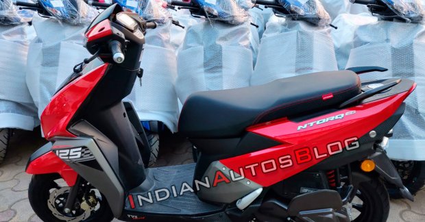 New TVS Ntorq 125 'Metallic Red' colour option snapped at a dealership