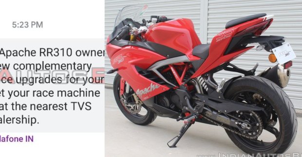 TVS Apache RR310 gets performance upgrades for free